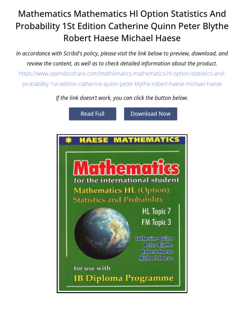 Mathematics Mathematics HL Option Statistics and Probability 1st ...