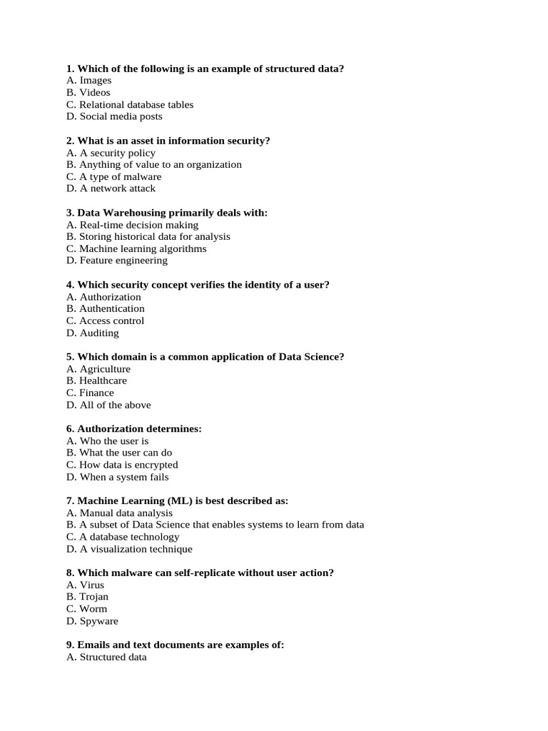 Data Science and Security Concepts Quiz | PDF | Malware | Information ...