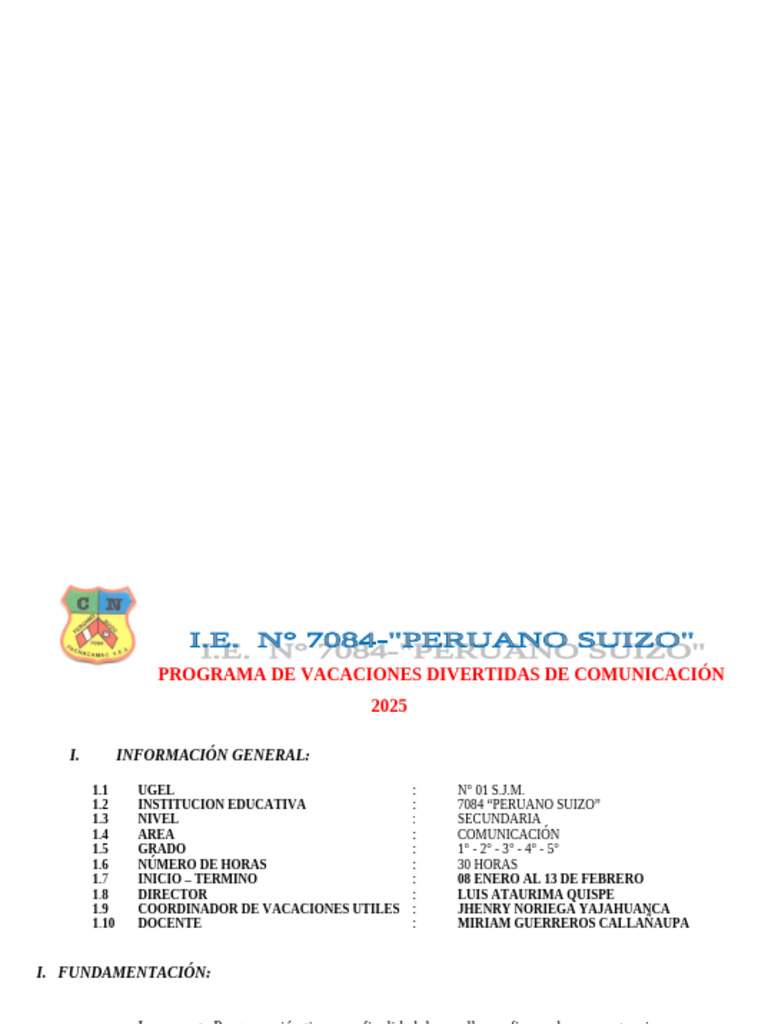 Modelo de Programa 2026 -Vacaciones Divertidas | PDF | Evaluación | Aprendizaje