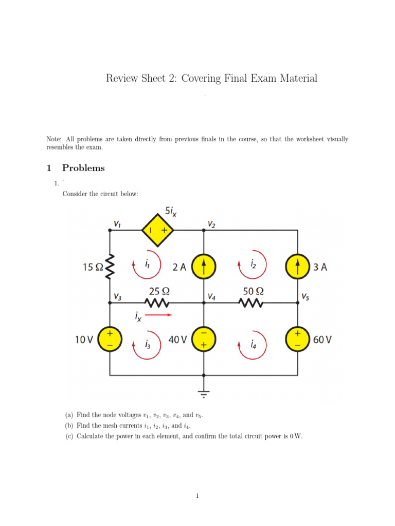 ENG Circuits_Final_Review_Worksheet Fall | PDF | Electrical Network ...