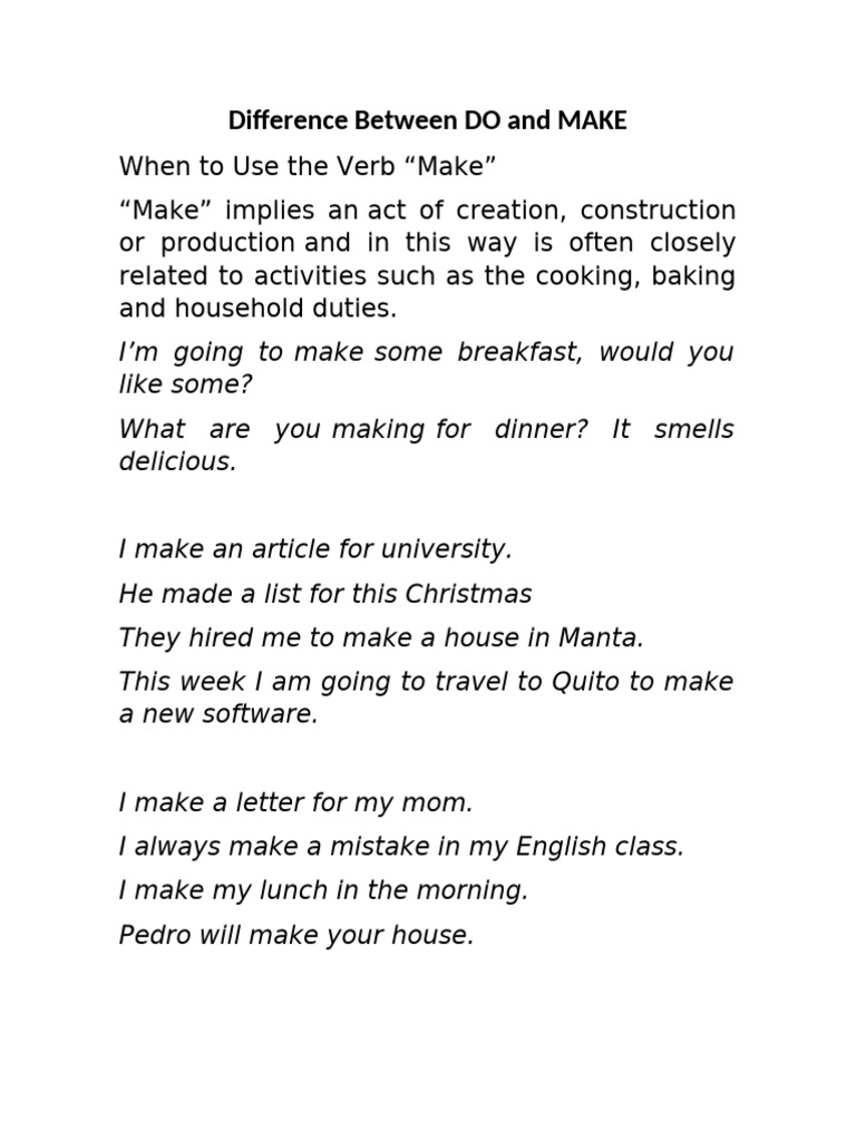 Understanding "Do" vs "Make" in English | PDF