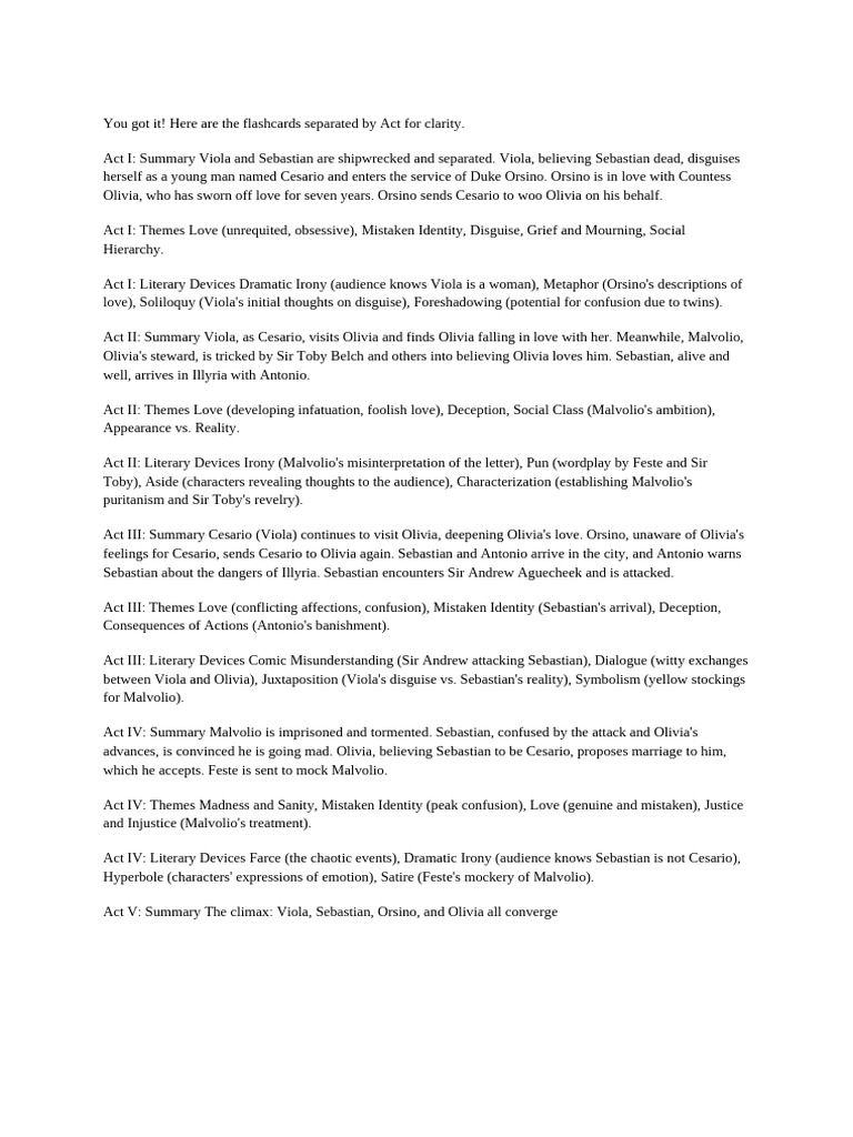 Twelfth Night Act 1 Summary | PDF | Twelfth Night