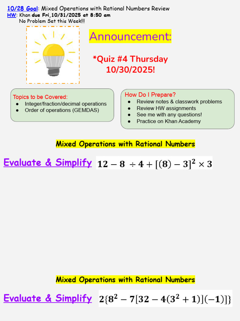 10_28 (Tues) Mixed Operations With Rational Numbers Review | PDF