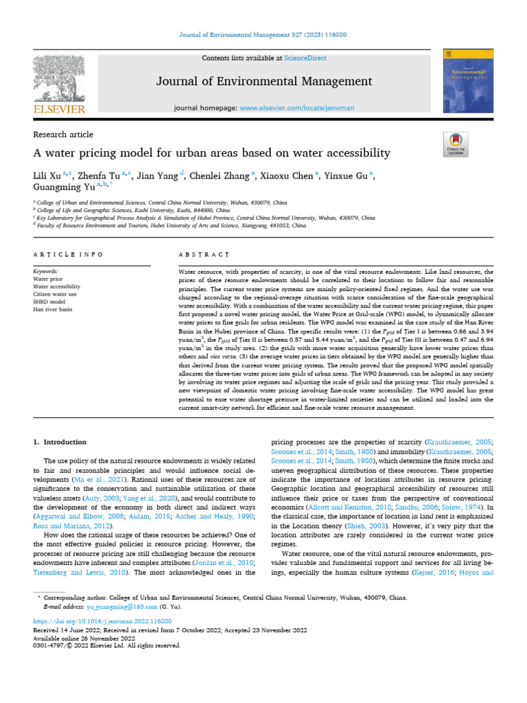 A Water Pricing Model for Urban Areas Based on Water Accessibility ...
