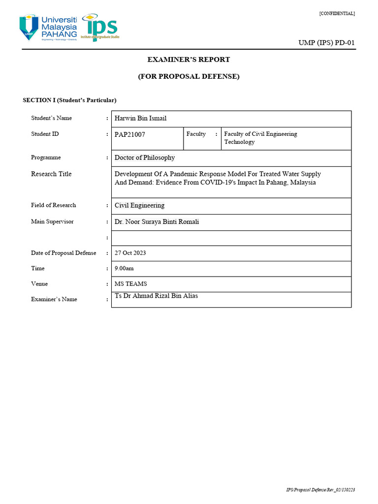 Ump (Ips) Pd-01 Examiners Report For Proposal Defense Rev02-Dr Rizal ...