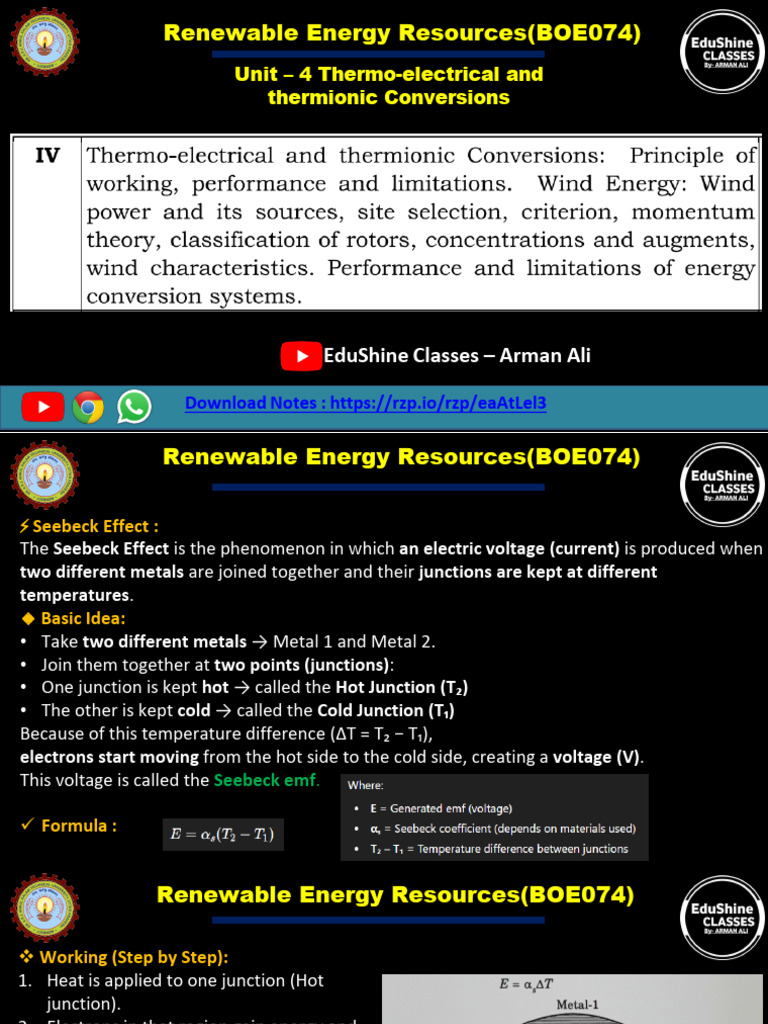 Renewable Energy Resources Unit 4 Easy Notes (EduShine Classes) | PDF ...