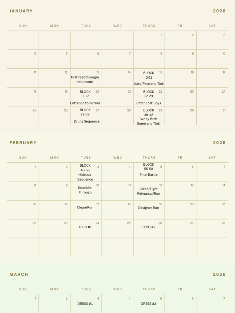 January-March 2026 Rehearsal Schedule | PDF