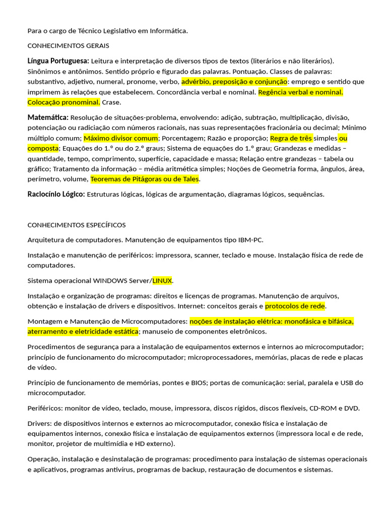 CONHEC ESPECÍFICOS - Téc Leg em Inform | PDF | Rede de computadores ...