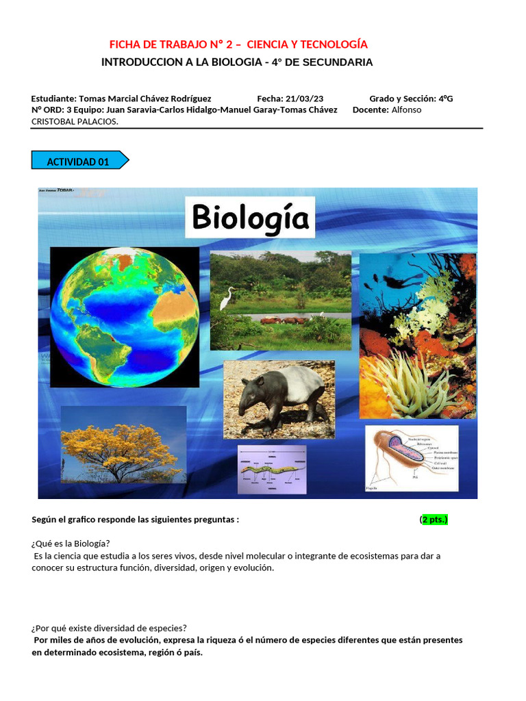 4 Sec. Ficha de Trabajo n 02 Ciclo Vii Iintroduccion a La Biologia1 ...
