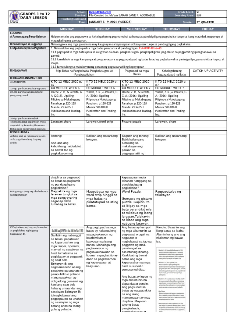DLL_ESP 6_Q3_W8 | PDF