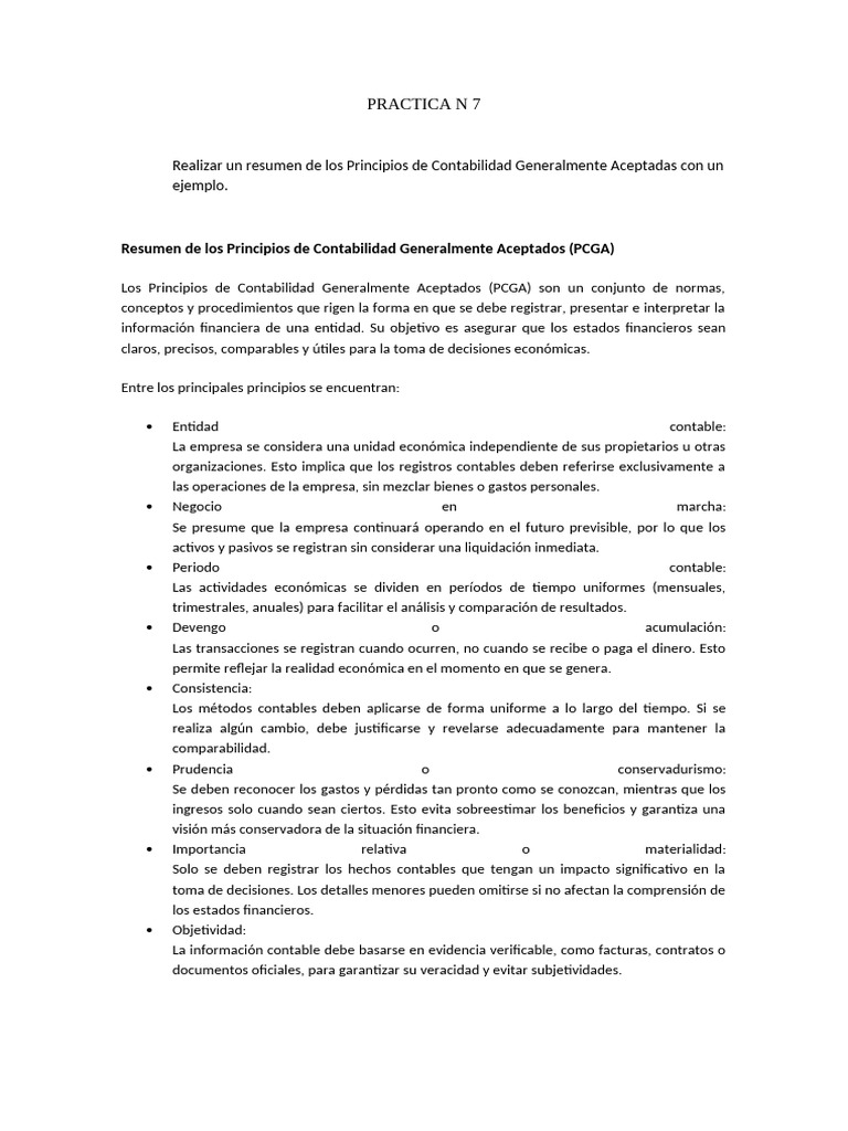 Resumen de PCGA con Ejemplo Práctico | PDF | Contabilidad | Economias