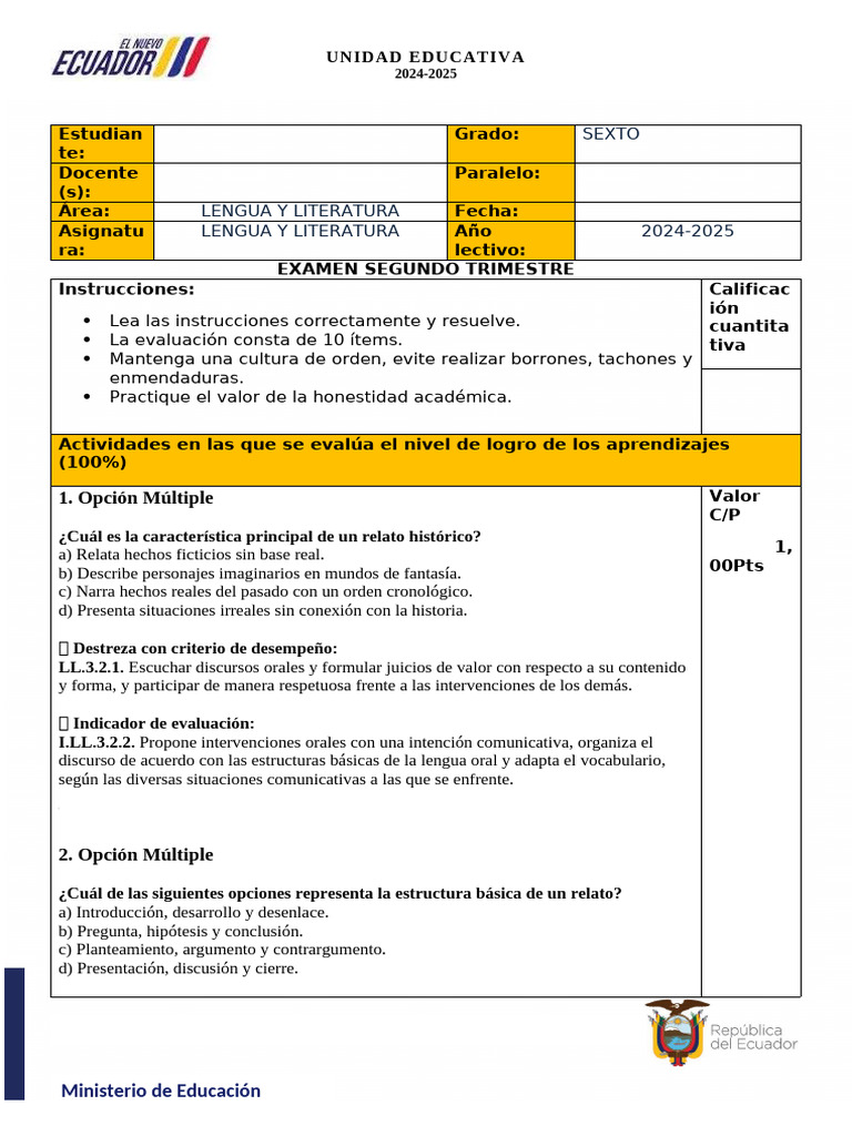 6TO- LL 2DO TRIM EXAMEN | PDF | Léxico | Lingüística