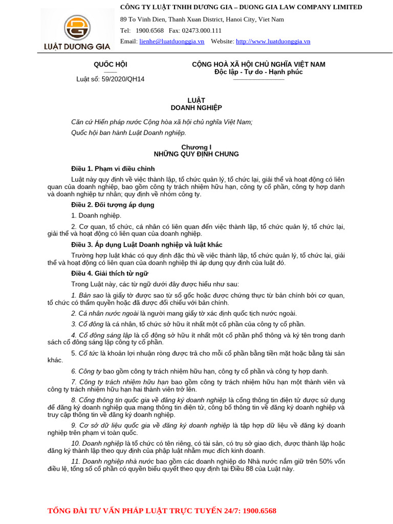 Luat Doanh Nghiep 2020 | PDF