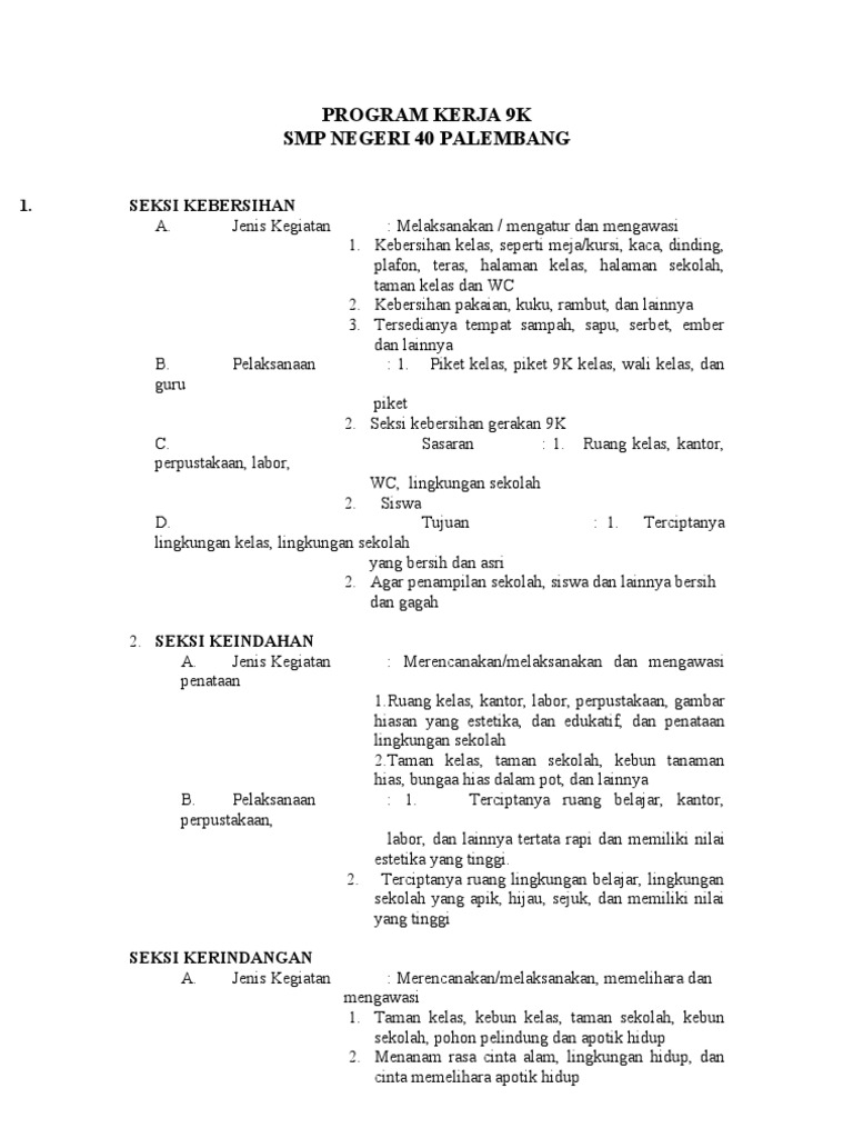 Program Kerja 9K | PDF