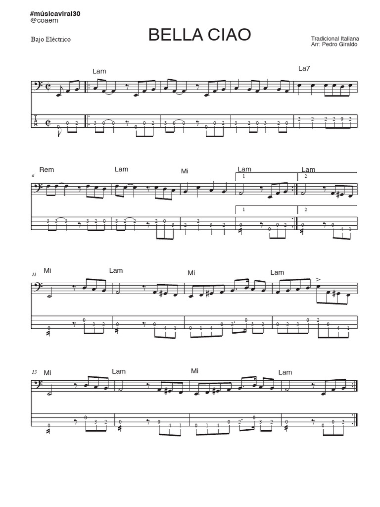 Bella Ciao - Bajo Eléctrico | PDF