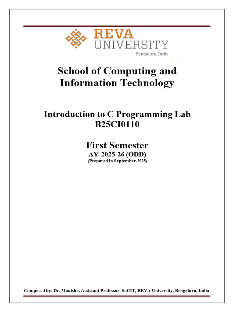 Updated B25CI0110-Introduction to C Programming Lab Manual | PDF ...