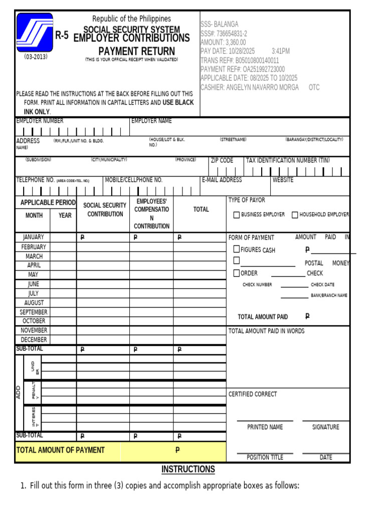 Philippines SSS Employer Payment Return | PDF | Payments