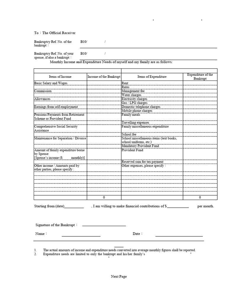 Bankruptcy Income and Expenditure Forms | PDF | Bankruptcy | Expense