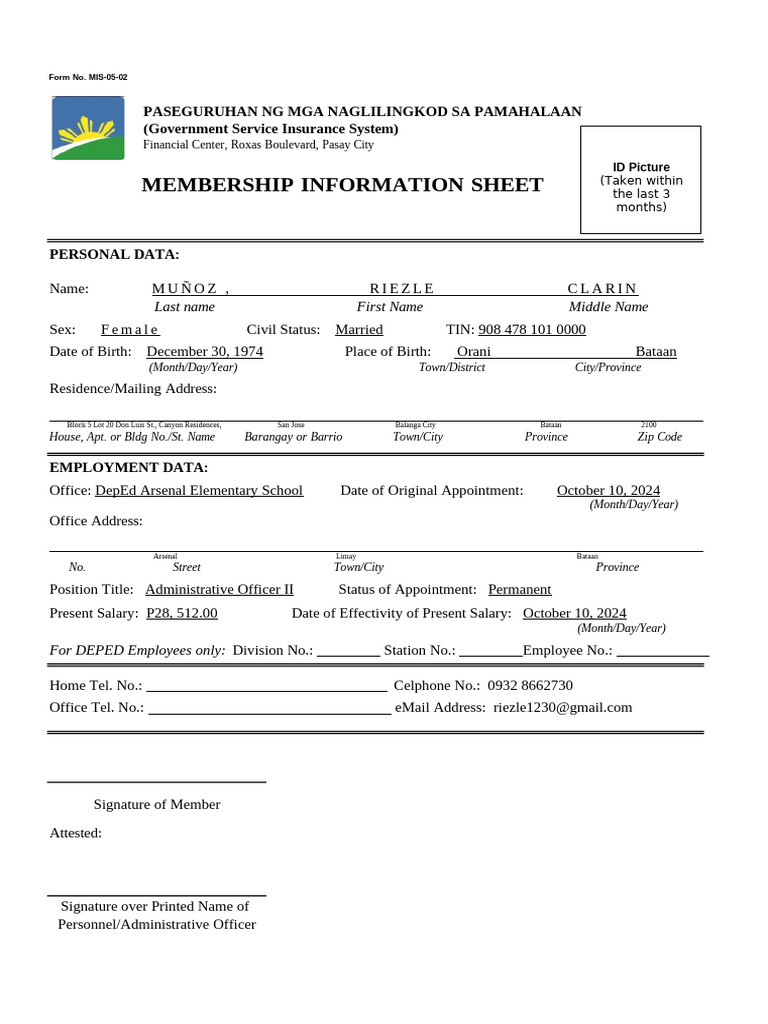 Word Gsis Membership Sheet Riezle (1) (1) | PDF