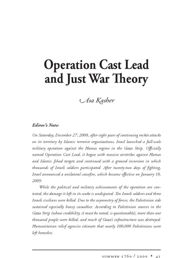 Operation Cast Lead and Just War Eory: Sa Asher | PDF | Gaza War (2008 ...