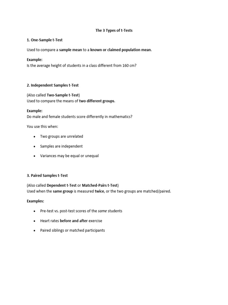 The 3 Types of TTEST (1) | PDF | Student's T Test | Variance