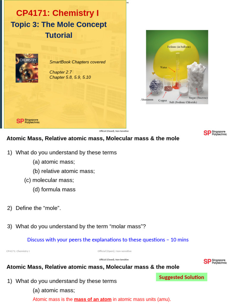 AY23 - Week 4 - Topic 3 - The Mole Concept (Slides For Tutorial) | PDF ...