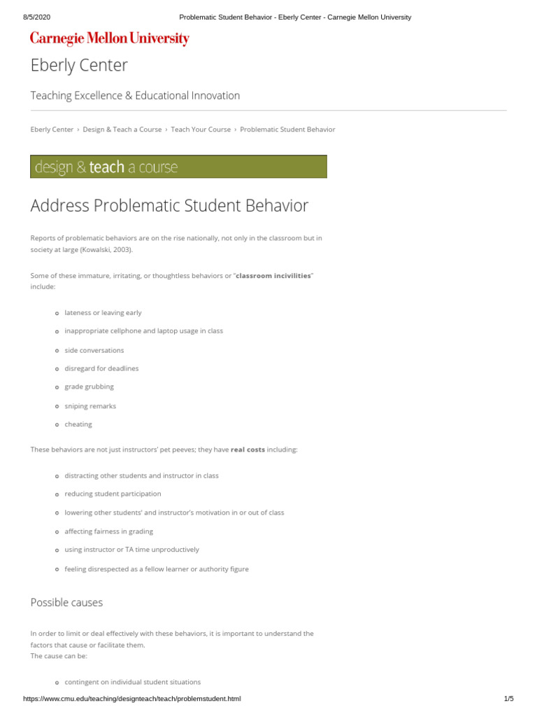Addressing Problematic Student Behavior | PDF | Learning | Behavioural ...