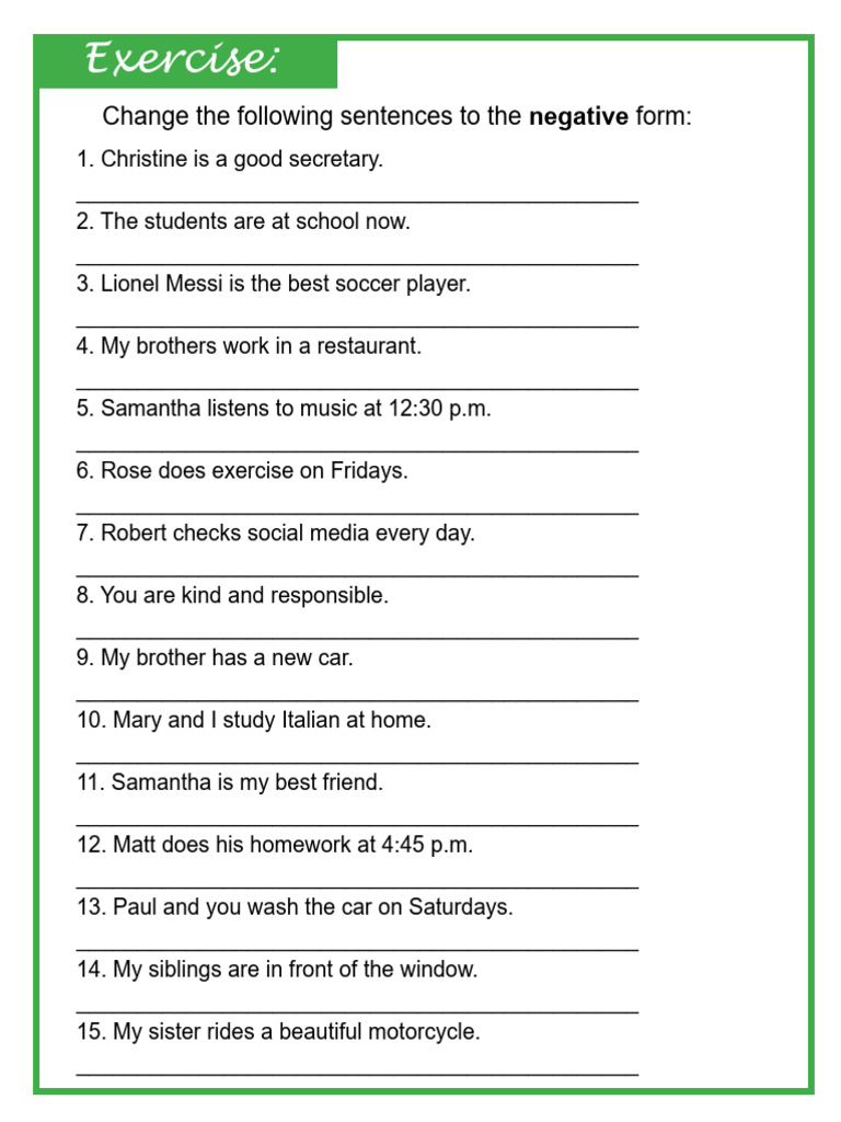 Negative Sentence Transformation Exercise | PDF