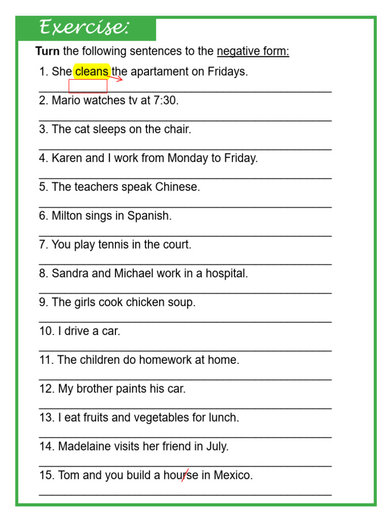 Negative Sentence Transformation Exercise | PDF