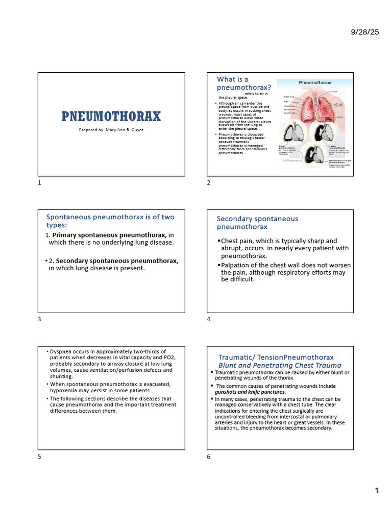 Understanding Pneumothorax Types and Treatment | PDF | Respiratory ...