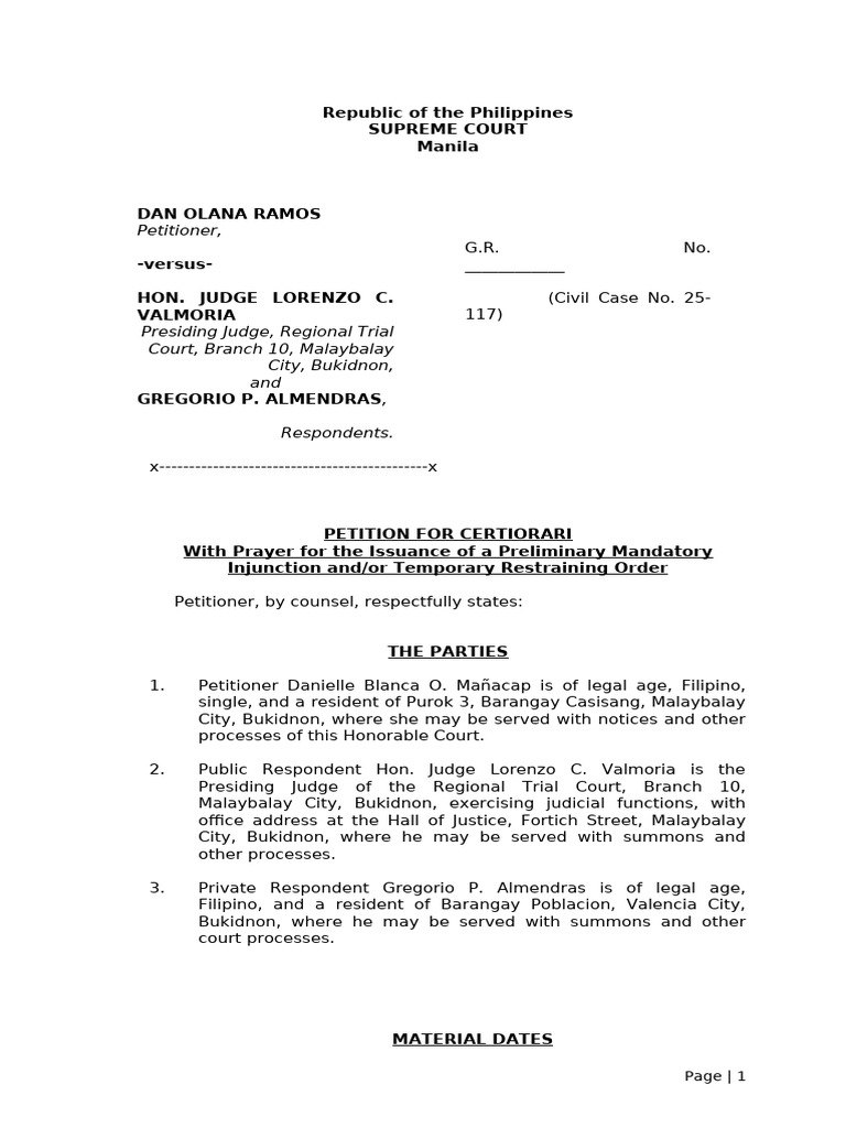 Petition On Certiorari | PDF | Lawsuit | Jurisdiction