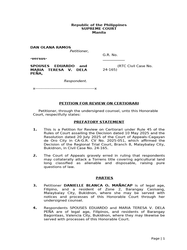 Petition for Review on Certiorari | PDF | Lawsuit | Supreme Court Of ...