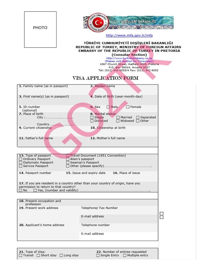 Turkey Visa Application Form | PDF | Travel Visa | Passport