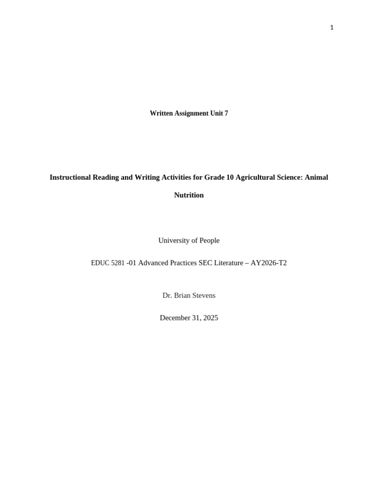 EDUC5281 Unit 7 Written Assignment | PDF | Nutrition | Diet & Nutrition