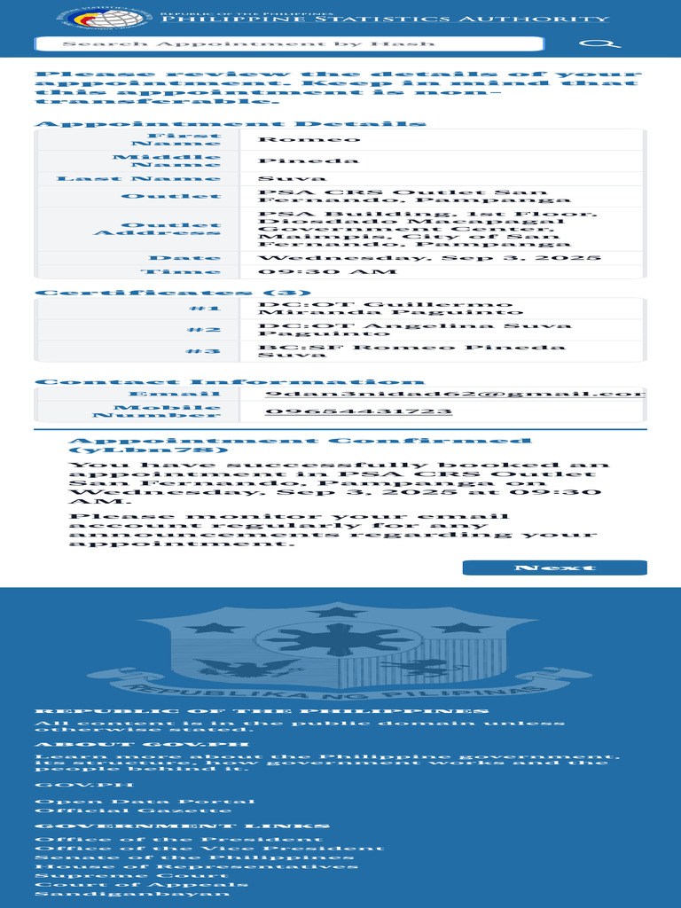 PSA Appointment Confirmation Details | PDF