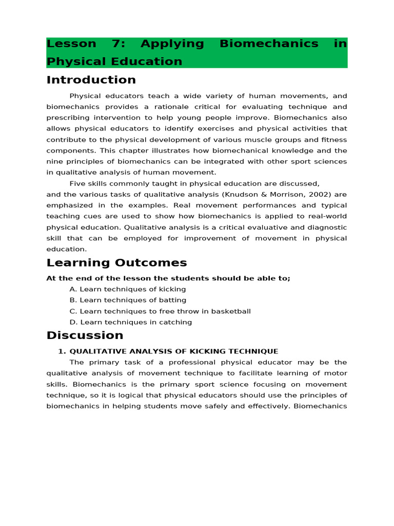 Biomechanics in Physical Education Techniques | PDF | Force | Biomechanics