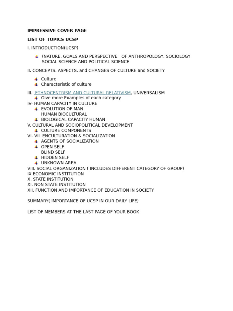 UCSP Topics: Culture, Society, and Education | PDF