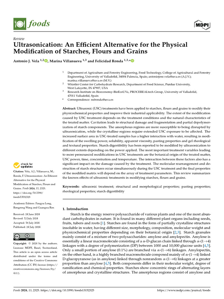 Ultrasonication on Starch Modification, Review | PDF | Ultrasound | Starch