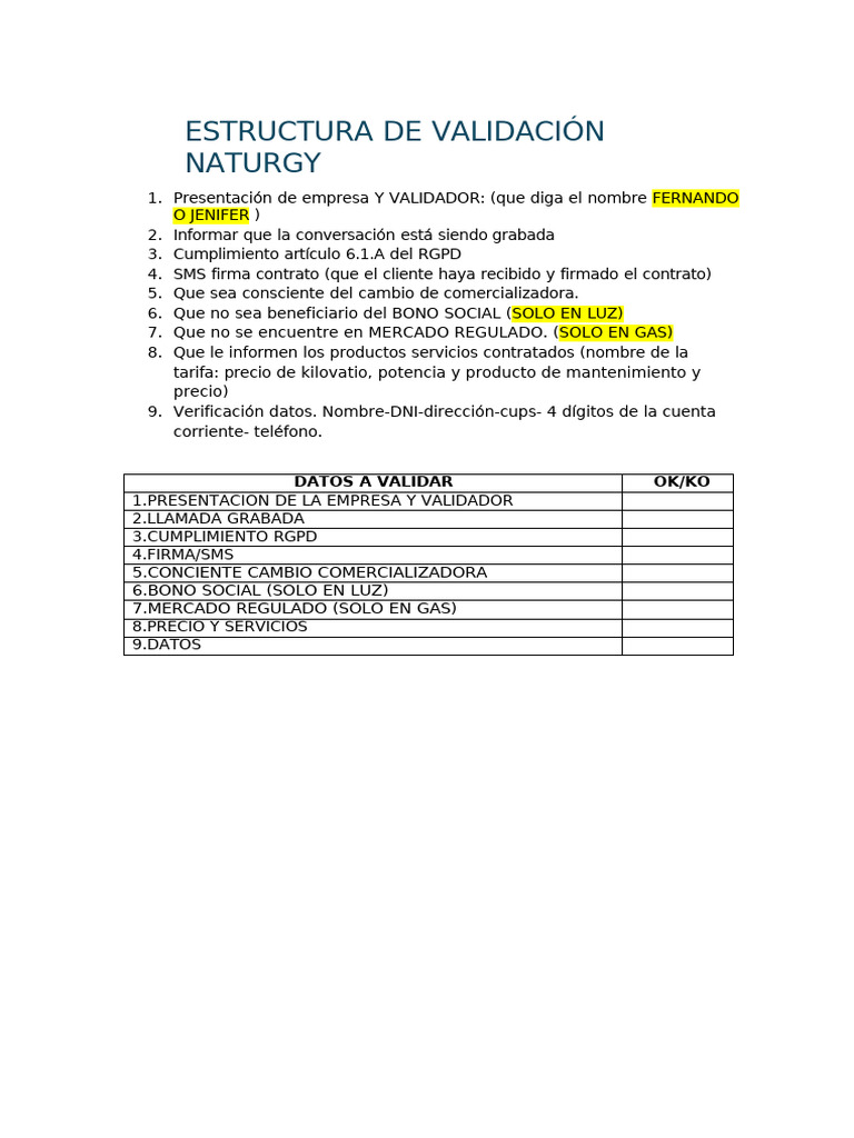 1 Estructura de Validación Naturgy-1 | PDF