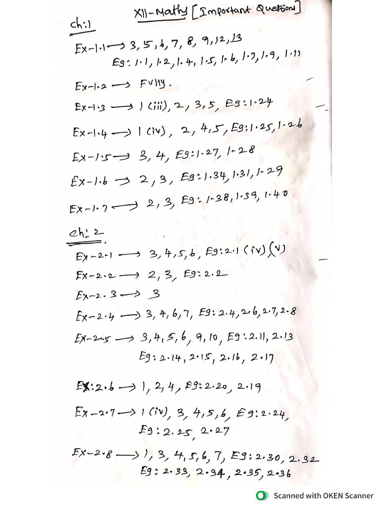 12 Maths (Important Questions) | PDF