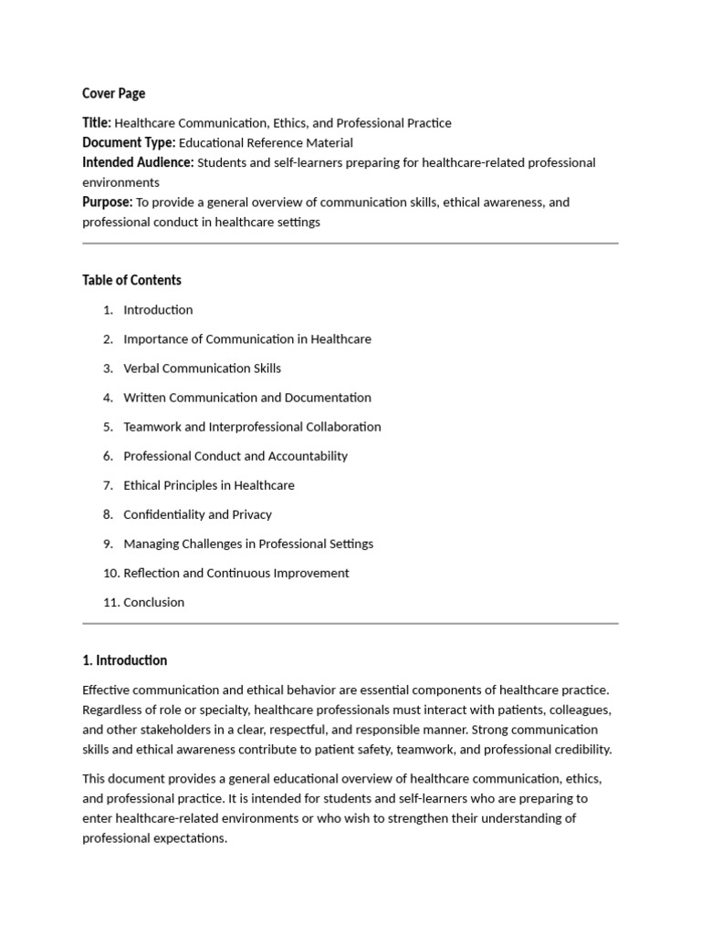 Healthcare Communication, Ethics, and Professional Practice | PDF ...