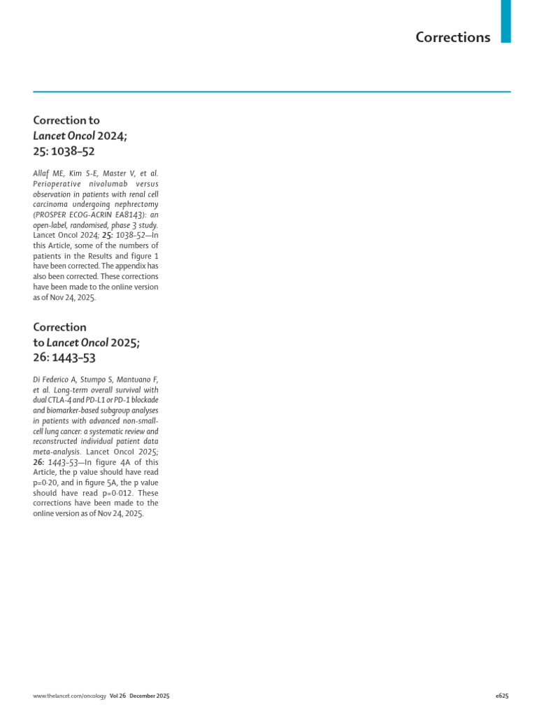 Correction to Lancet Oncol 2025; 26 1443–53 Lanon | PDF