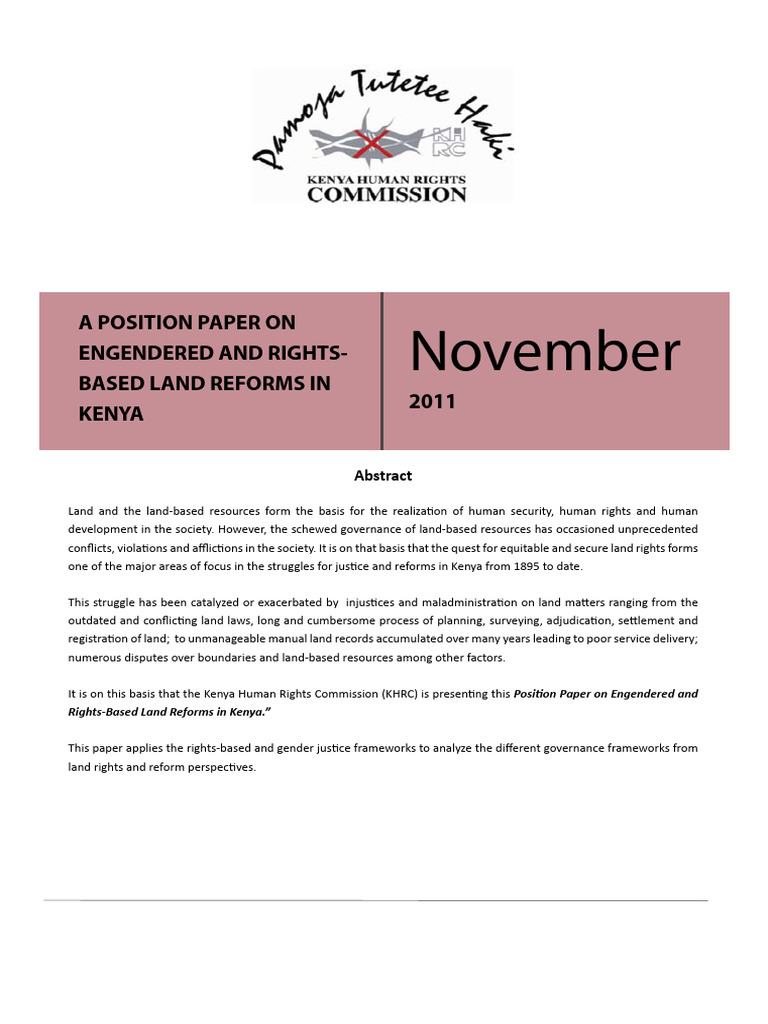 Position Paper on Land Engendered Land Reforms -Final | PDF ...