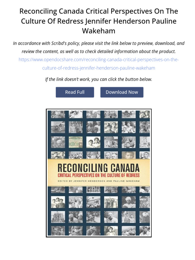 Reconciling Canada Critical Perspectives On The Culture Of Redress ...