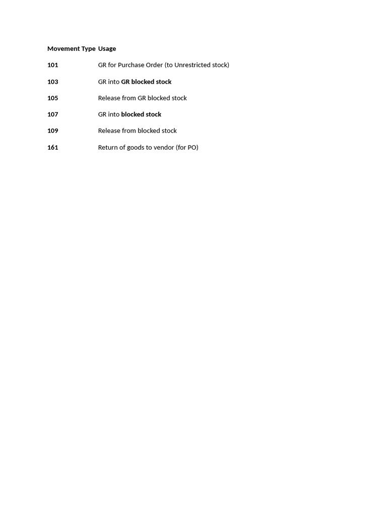 SAP Movement Types - Inbound | PDF
