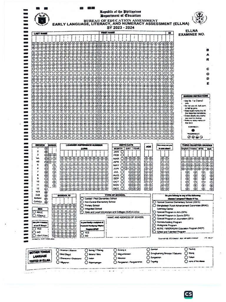 ELLNA Answersheet | PDF