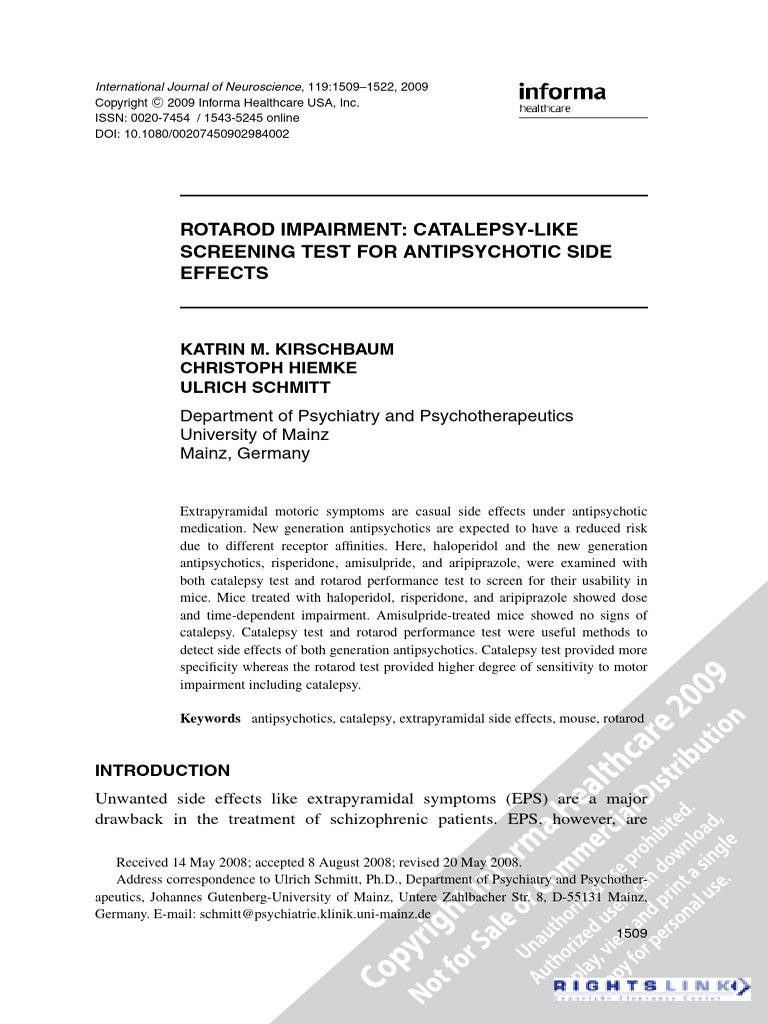 Antipsychotic Side Effects in Mice Tests | PDF | Antipsychotic ...