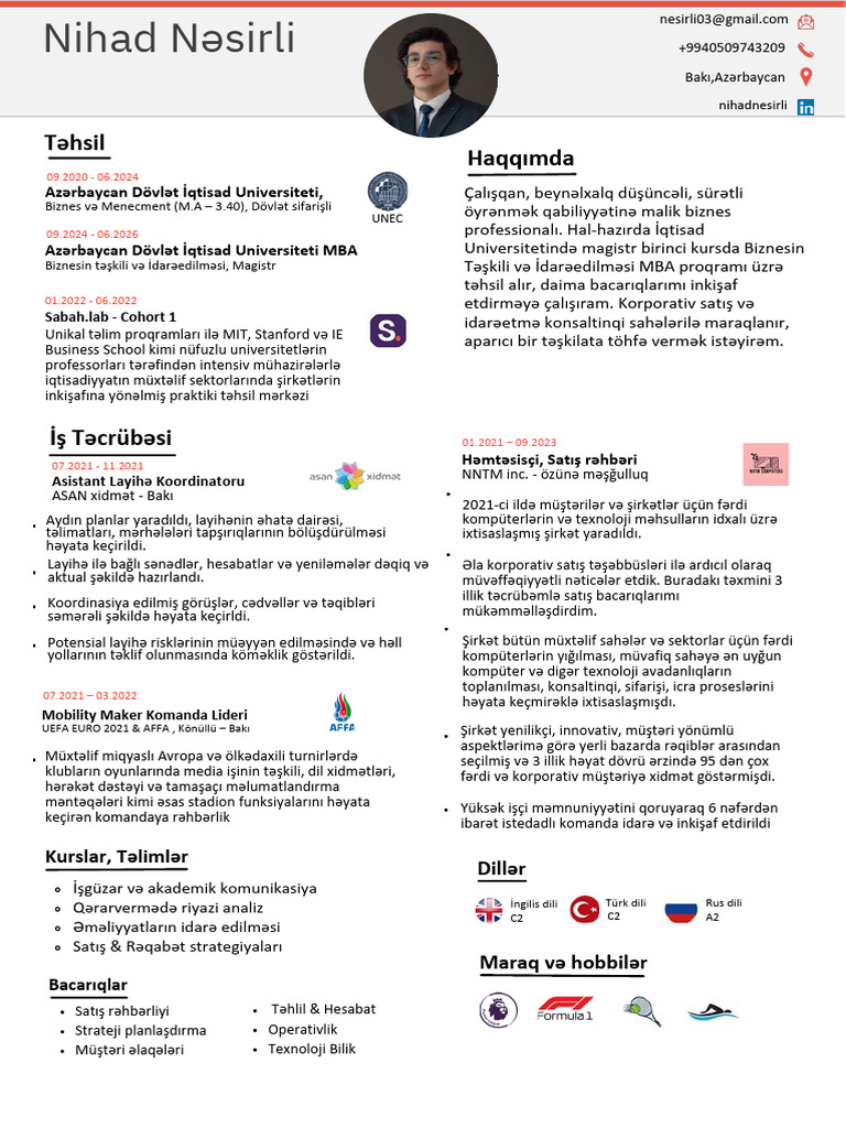 Nihad Nesirli CV - Cover Letter (1) | PDF