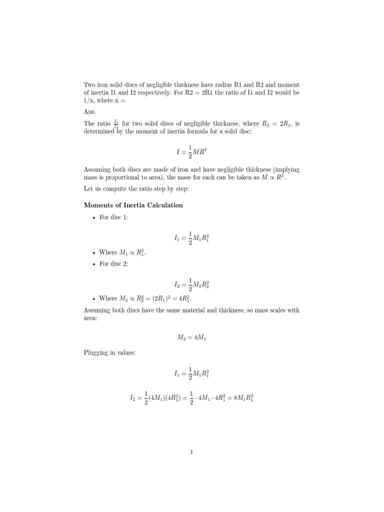 Moment of Inertia Ratio for Solid Discs | PDF
