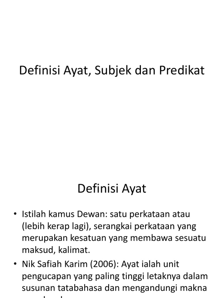 Definisi Ayat, Subjek Dan Predikat | PDF